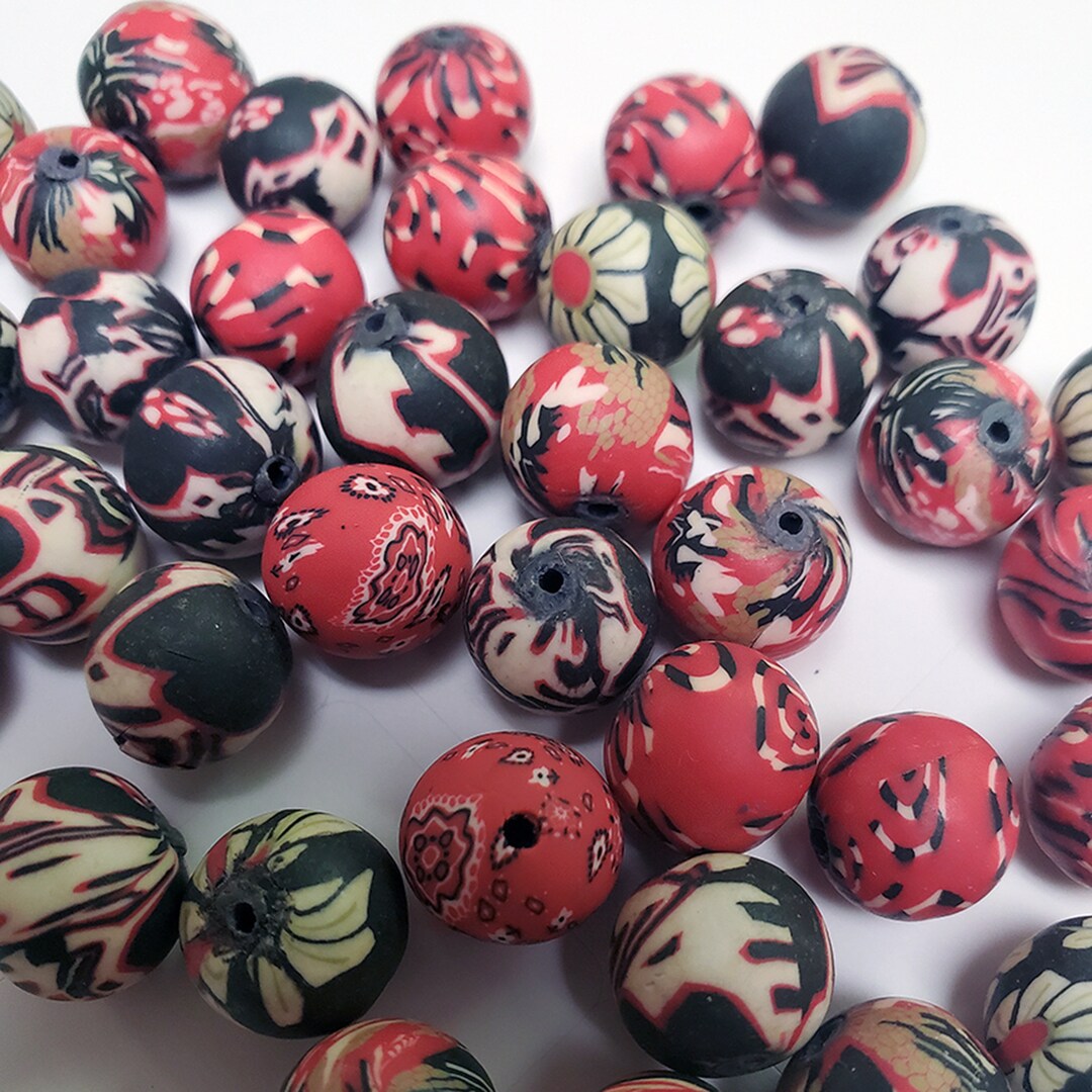 12mm Red and Black Polymer Clay Beads Assorted Designs Bead - Etsy