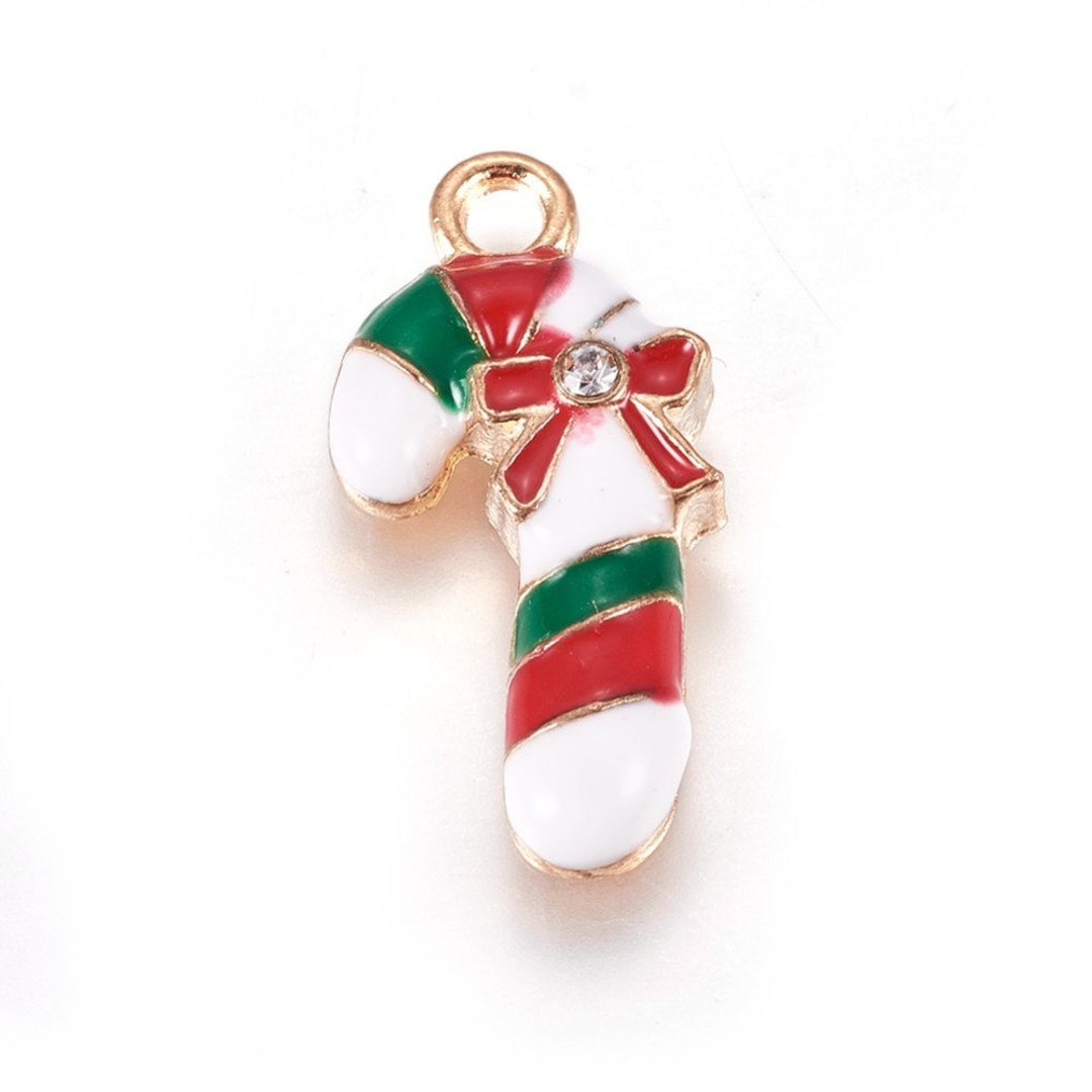 Candy Cane Enamel & Rhinestone Charms / Christmas Jewelry DIY ...