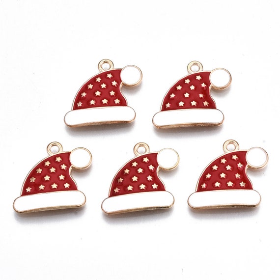 5pcs Santa Claus Stocking Cap Enamel Charms / Christmas - Etsy