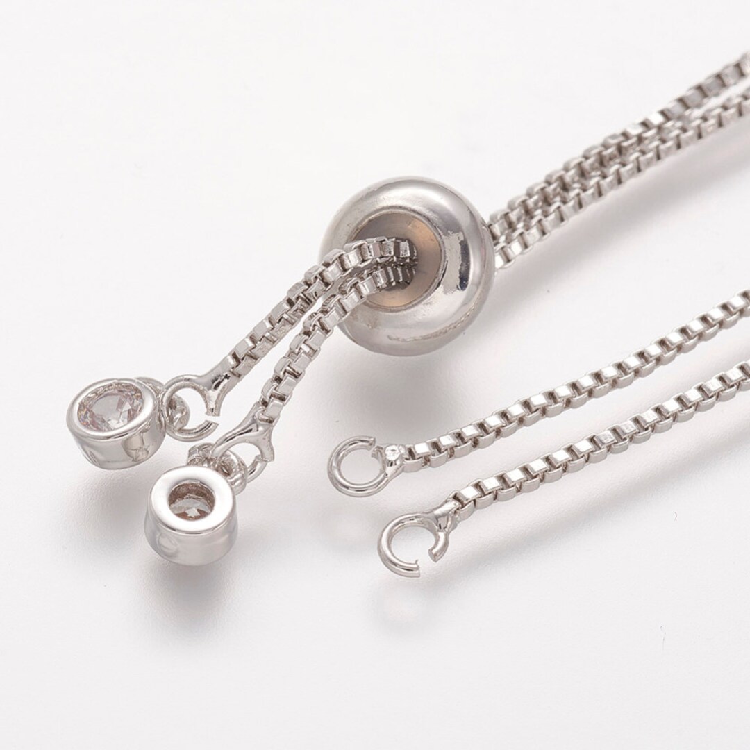 Silver Box Slider Chain DIY Bracelet Finding With Rhinestone Cord Ends ...