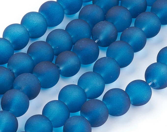 Midnight Blue 8mm Beach Glass Beads, Sea Glass Beads, Matte Finish ...