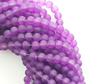 Midnight Blue 8mm Beach Glass Beads, Sea Glass Beads, Matte Finish ...