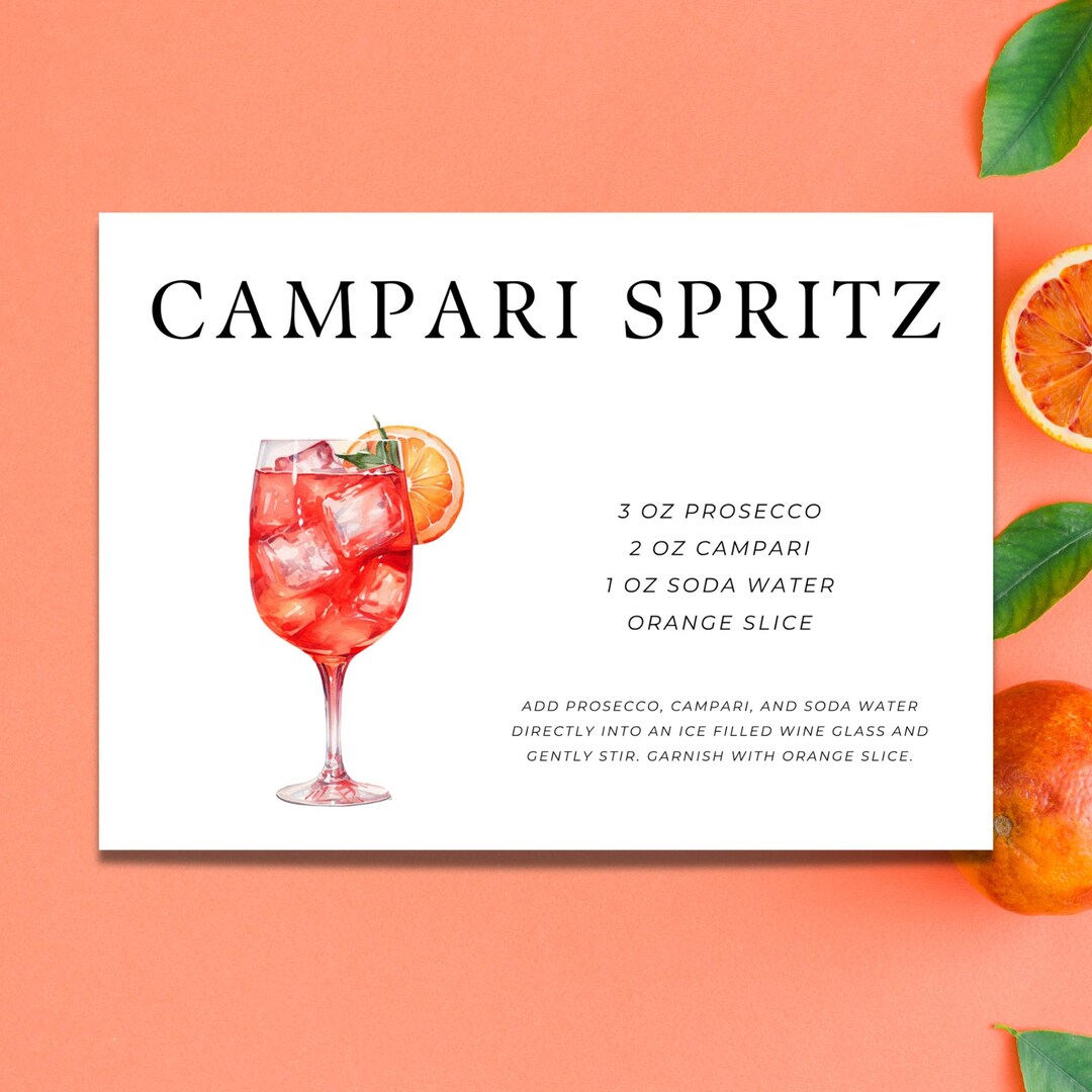 Campari Spritz Cocktail Recipe Card | Recipe Card - Etsy