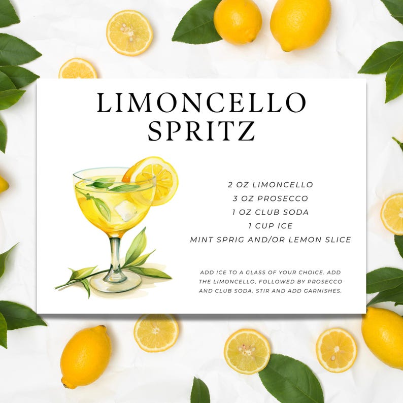 Limoncello Spritz Recipe Card | 3 Different Sizes Included! - Etsy