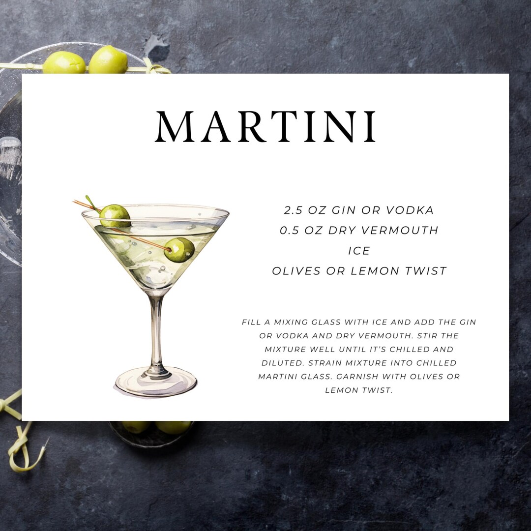 Martini Recipe Card | 3 Different Sizes Included! - Etsy