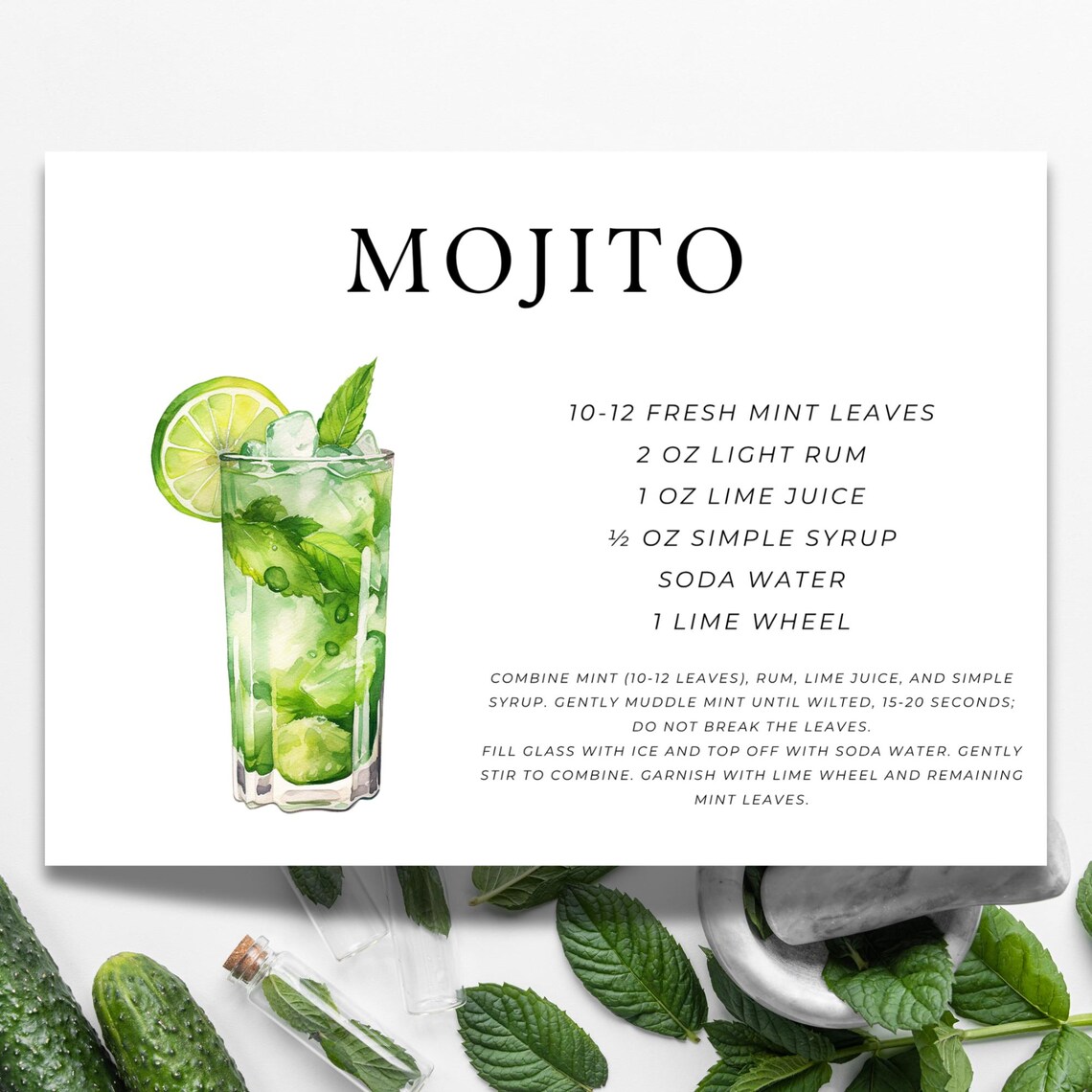Mojito Recipe Card | 3 Different Sizes Included! - Etsy