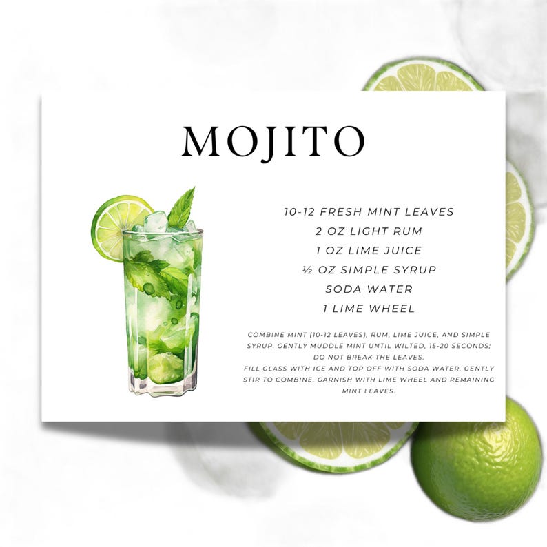 Mojito Recipe Card | 3 Different Sizes Included! - Etsy