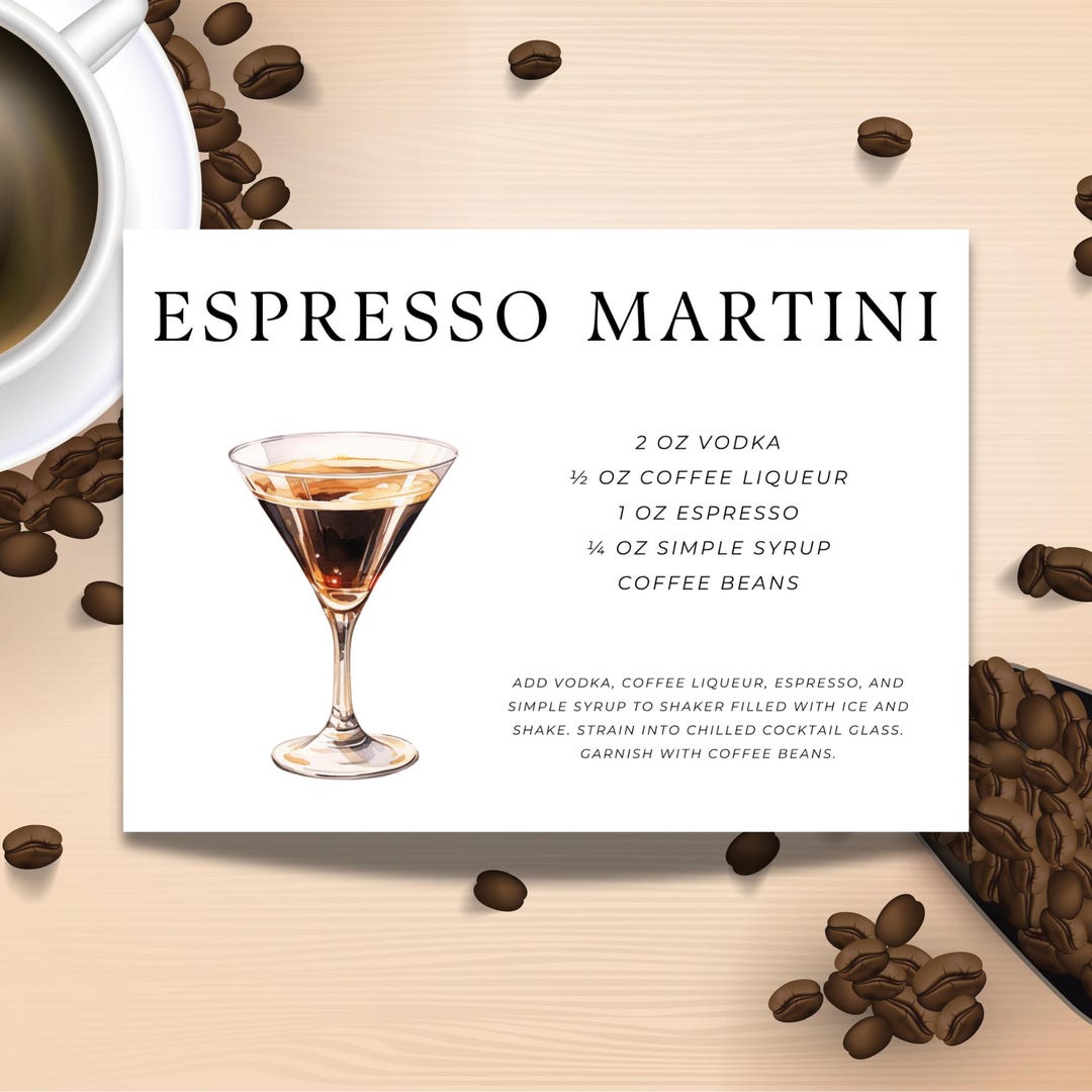 Espresso Martini Recipe Card | 3 Different Sizes Included! - Etsy