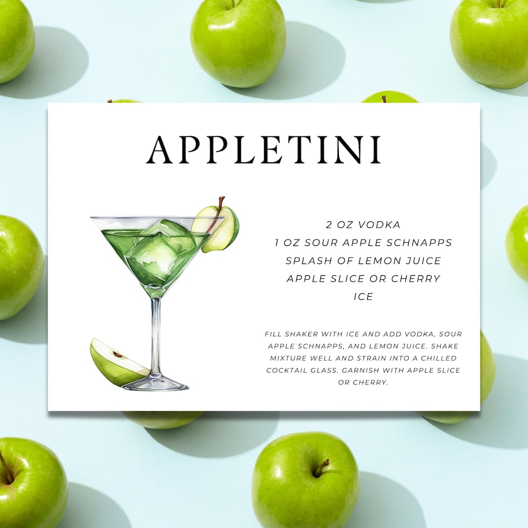 Appletini Cocktail Recipe Card | 3 Different Sizes Included! - Etsy