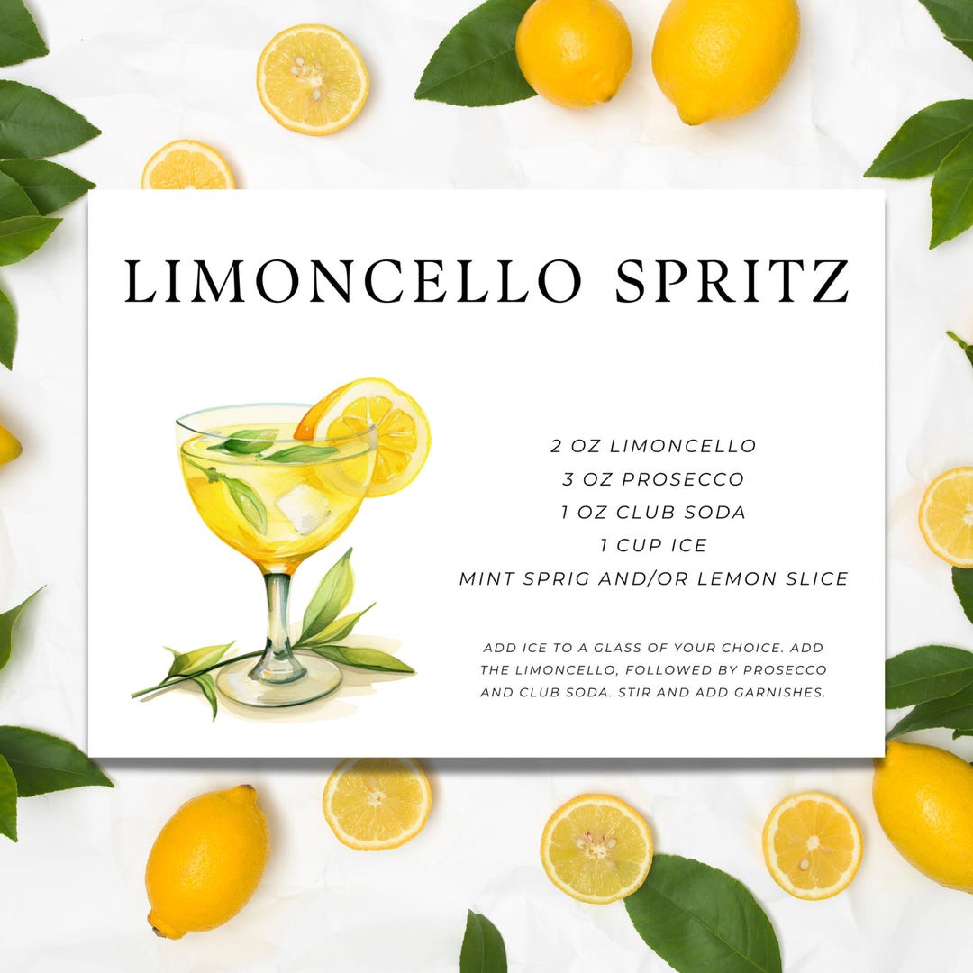 Limoncello Spritz Recipe Card | 3 Different Sizes Included! - Etsy