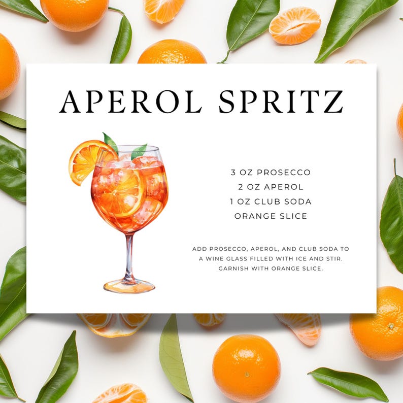 Aperol Spritz Recipe Card- 3 Different Sizes Included in Purchase! - Etsy