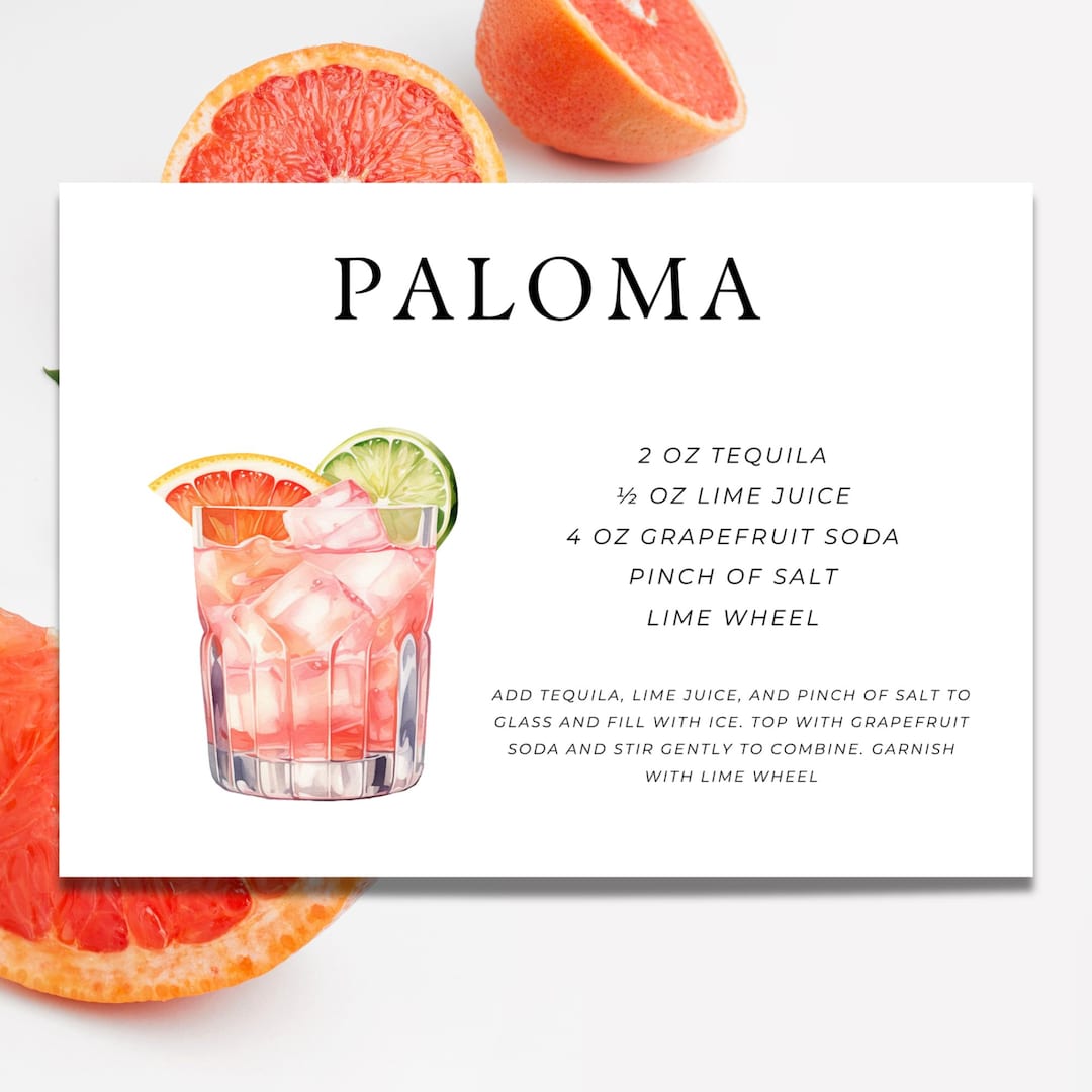 Paloma Cocktail Recipe Card | 3 Different Sizes Included! - Etsy