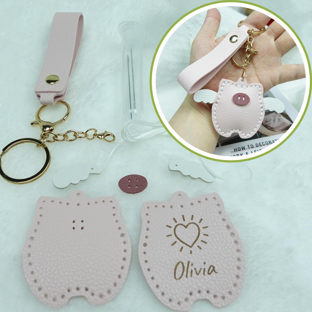 Custom Leather Keyring Keychain DIY Craft Kit: Beginner Sewing Project ...