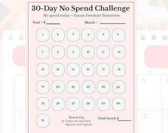 30 Day No Spend Challenge Printable | Budget Tracker PDF | Frugal ...