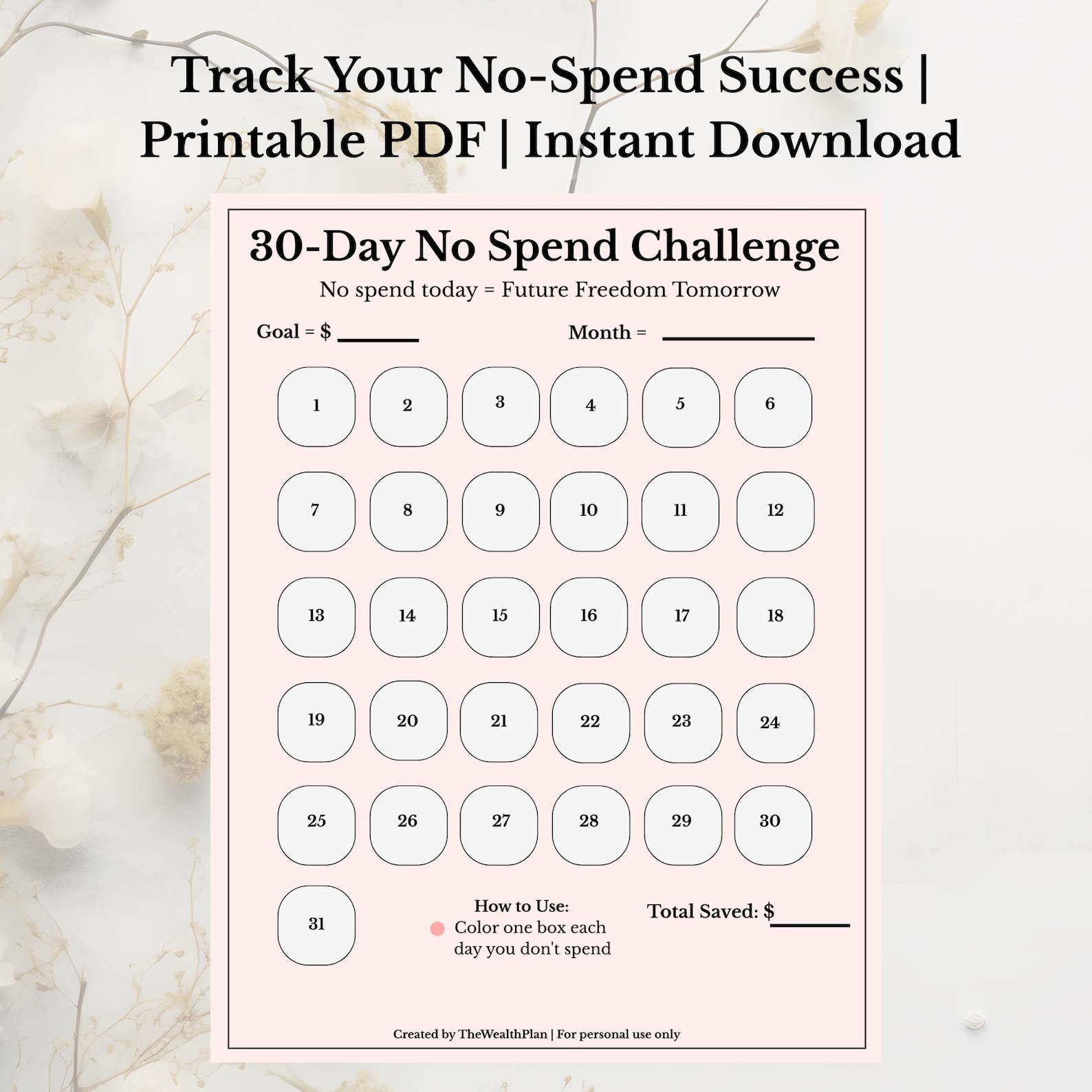 30-day No Spend Challenge Tracker – Budget Printable PDF - Etsy