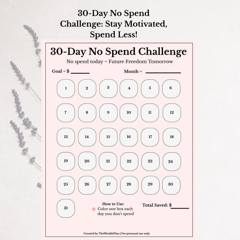 30-day No Spend Challenge Tracker – Budget Printable PDF - Etsy