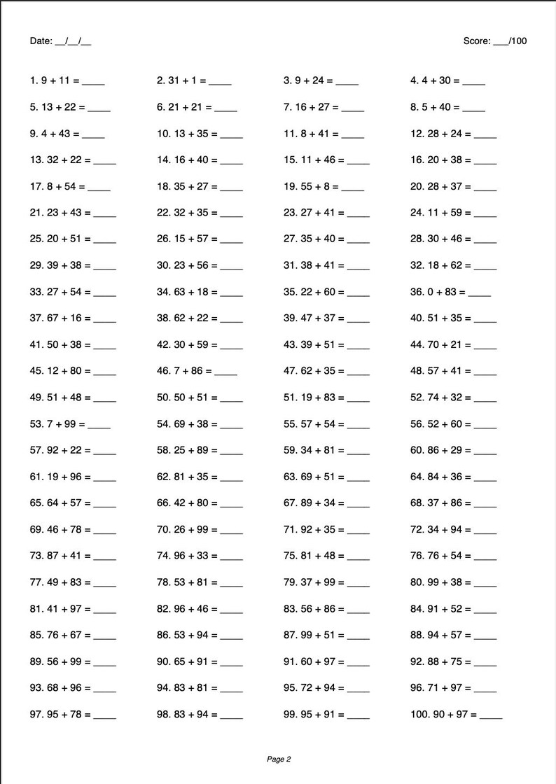 10000 Addition Worksheets - Math Worksheet - Printable - Instant ...