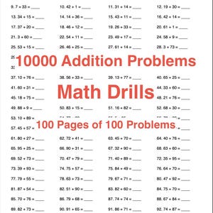 10000 Addition Worksheets - Math Worksheet - Printable - Instant ...