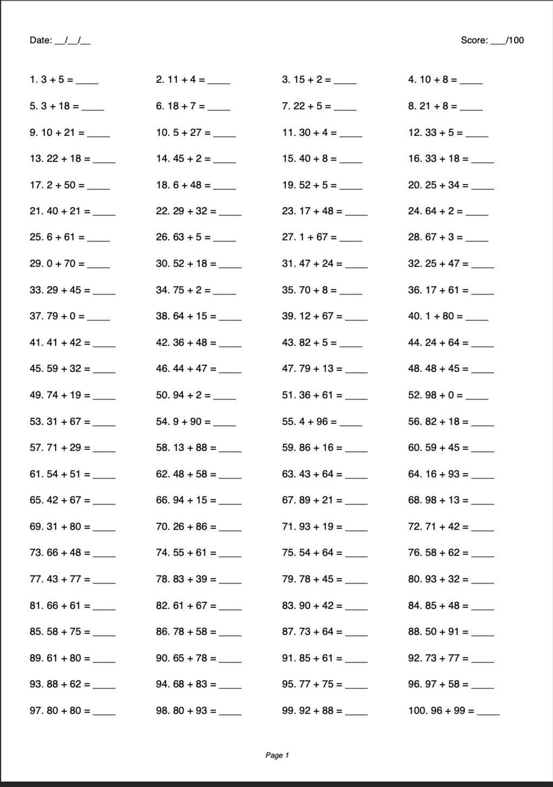 10000 Addition Worksheets - Math Worksheet - Printable - Instant ...
