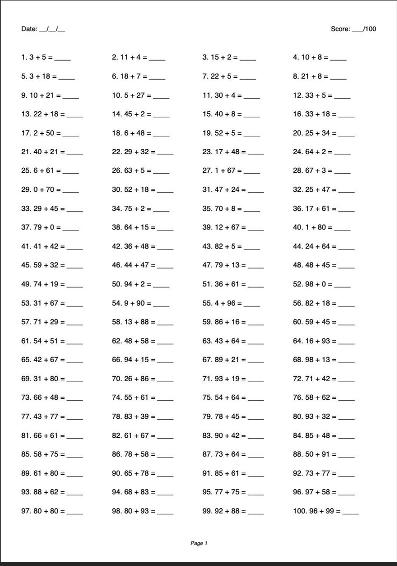 10000 Addition Worksheets - Math Worksheet - Printable - Instant ...