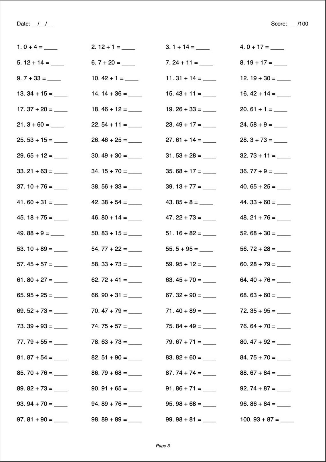 10000 Addition Worksheets - Math Worksheet - Printable - Instant ...