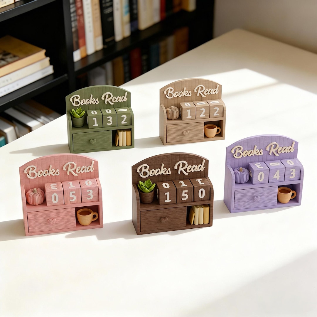 Colorful 3d-printed Bookshelf Counter, Book Lovers Gift, Books Read ...