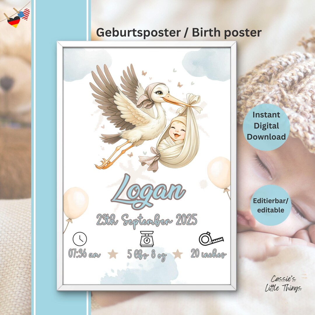 Personalizable Birth Board, Baby Birth Announcement, Digital Download ...