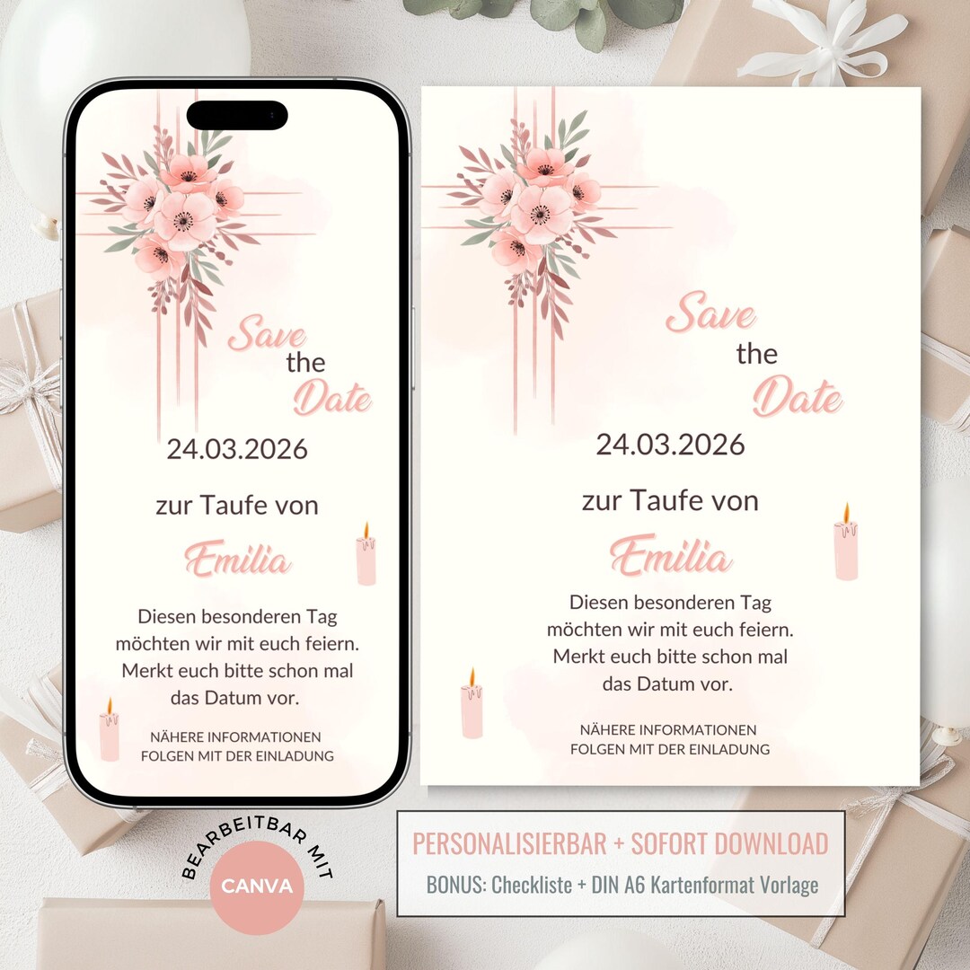 Digital Save the Date Card | Baptism Invitation Announcement | Baptism ...
