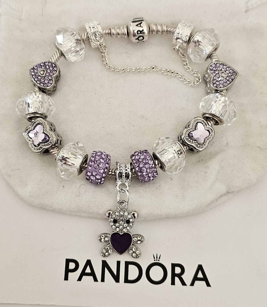 Cute Butterfly & Bear, Purple Crystal Authentic Pandora Bracelet - Etsy