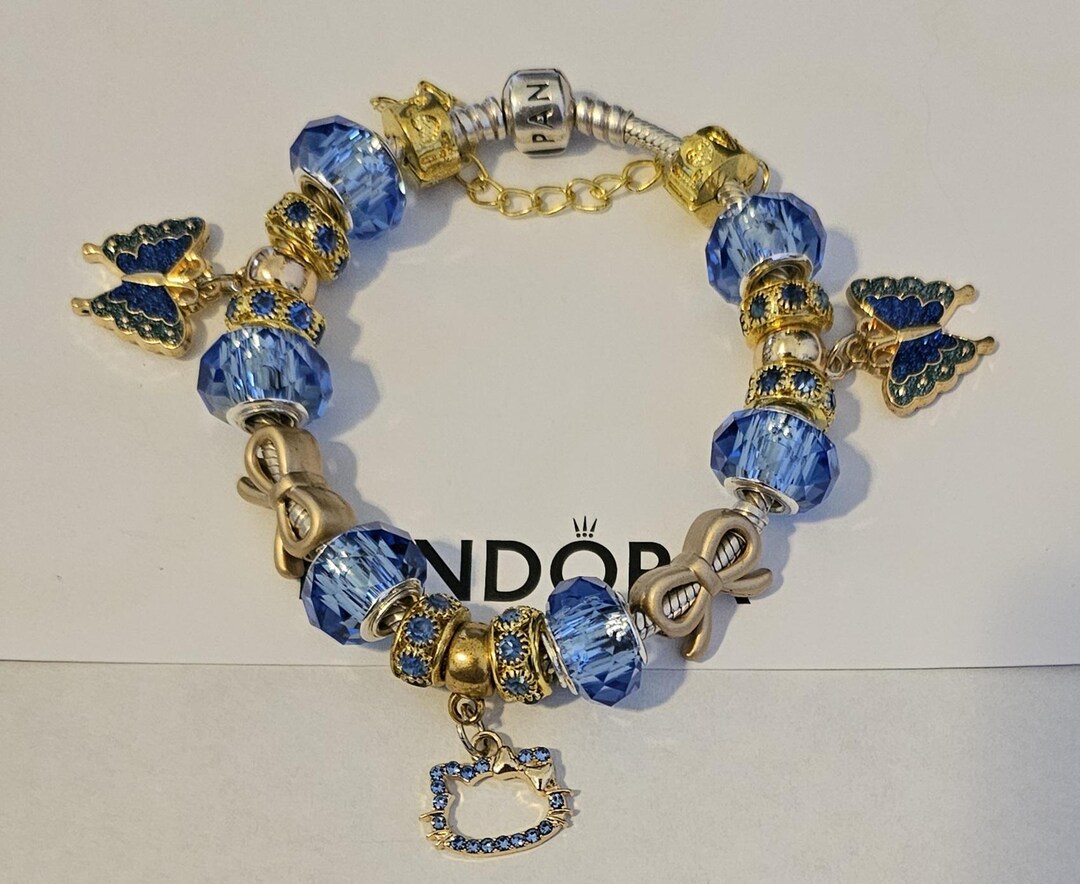 Golden Kitty Bows Butterflies - Authentic Pandora Bracelet - Etsy