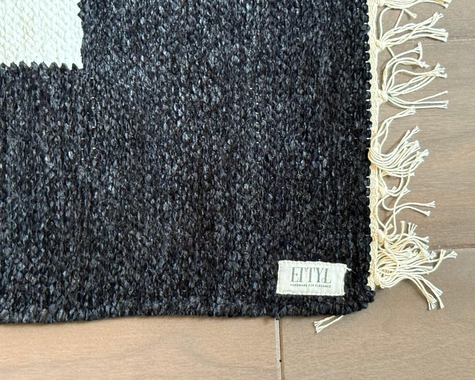 Handloomed Chenille Area Rug: Black, Beige Geometric Diamond Pattern - Etsy