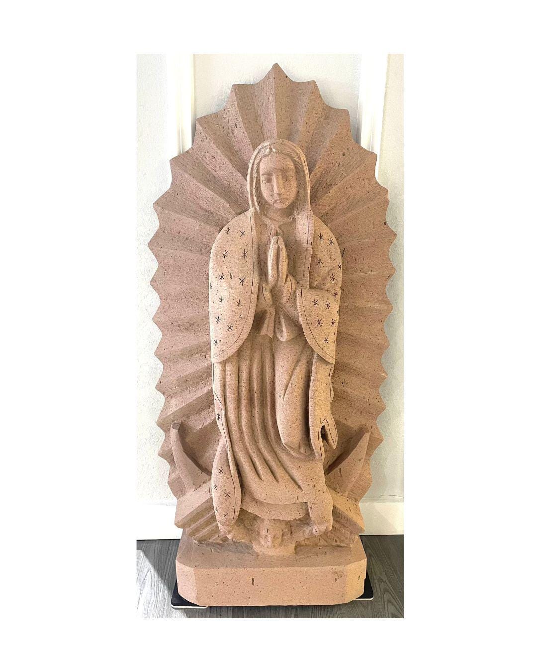 Hand-carved Virgin Mary Sculpture – Large Cantera Stone Statue ...