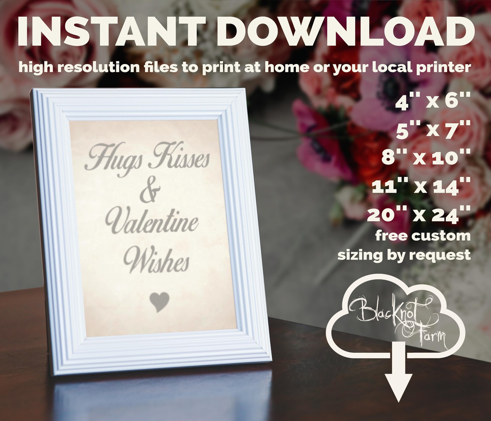 Printable Hugs Kisses and Valentine Wishes Sign. Beautifully | Etsy