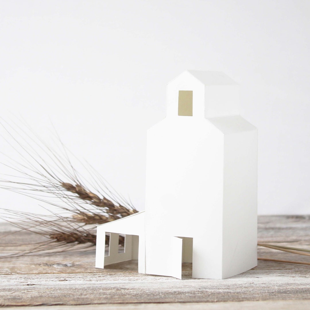 3D Paper Grain Elevator: DIY Farmhouse Village Ornament (printable SVG ...