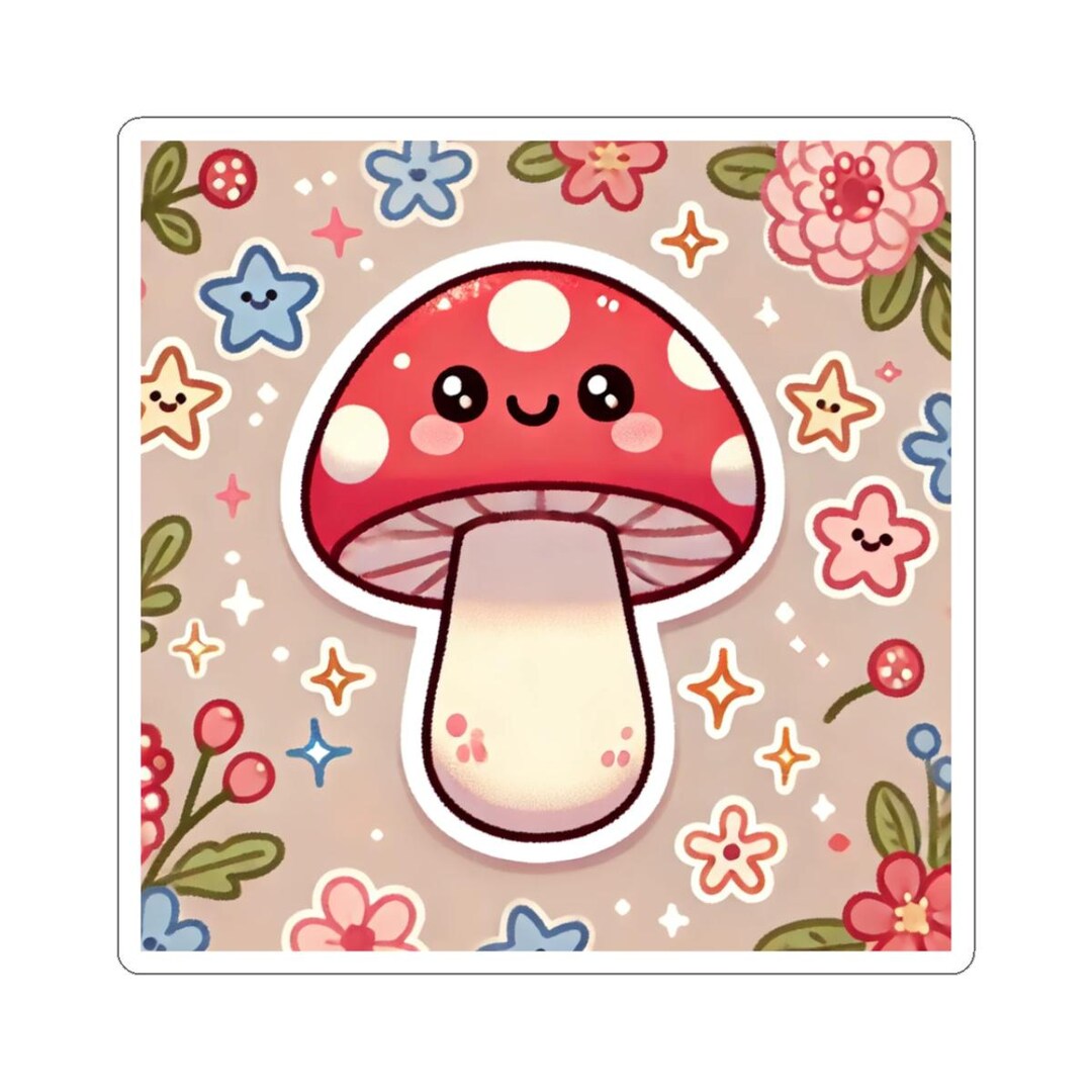 Cute Kawaii Mushroom Stickers | Whimsical Floral Vinyl Decals, Laptop ...