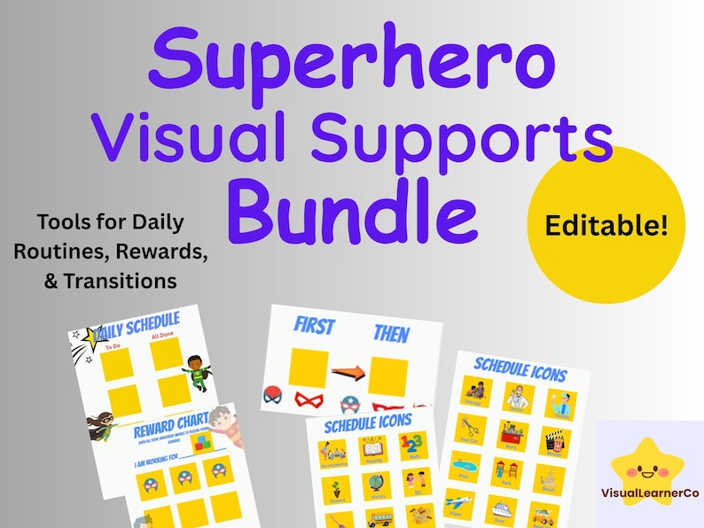 Editable Superhero Visual Supports Bundle, Daily Schedule, Reward Chart ...