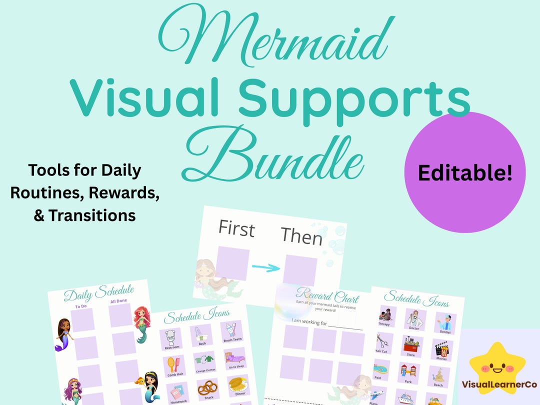 Editable Mermaid Visual Supports Bundle, Daily Schedule, Rewards Chart ...