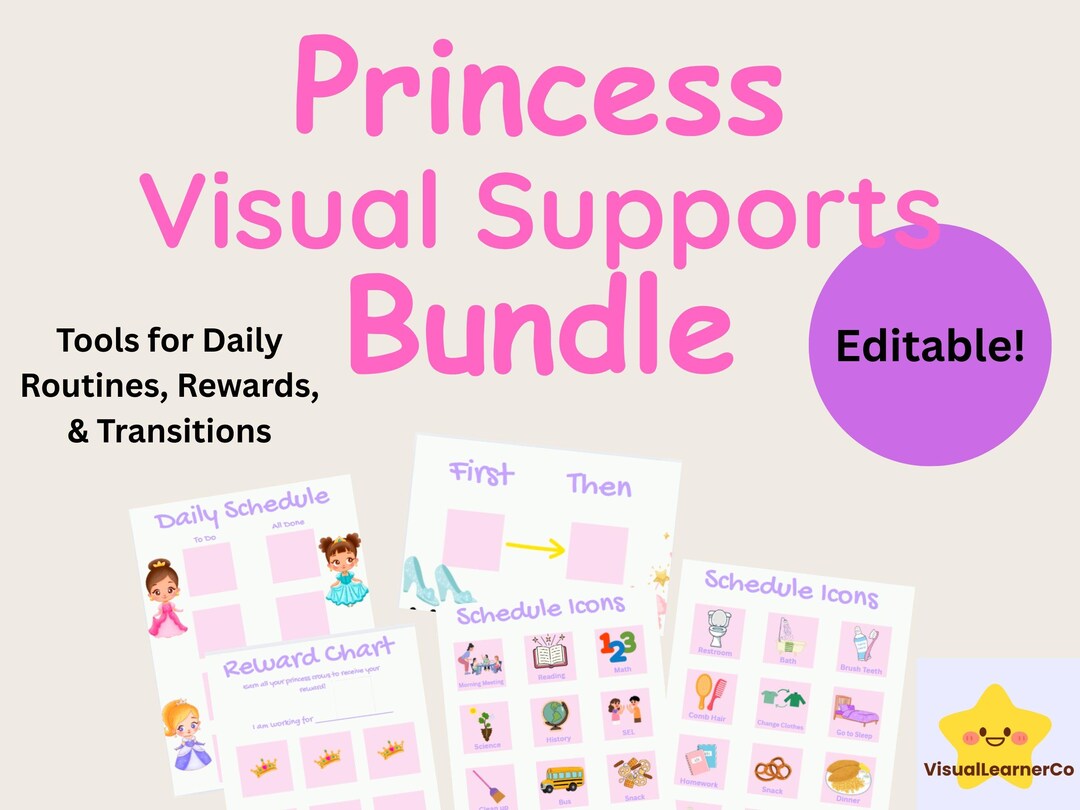 Editable Princess Visual Supports Bundle, Daily Schedule, Rewards Chart ...