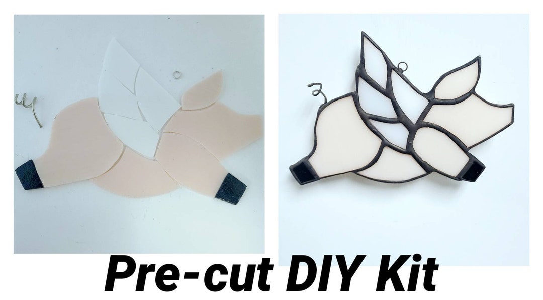 Pre-cut Stained Glass Flying Pig Kit, Stained Glass Kit, Stained Glass ...