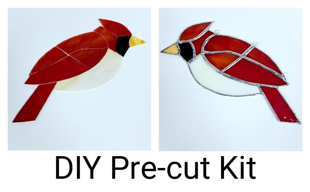 Stained Glass Cardinal Female Pre-cut Kit, Cardinal Suncatcher Kit, Pre ...