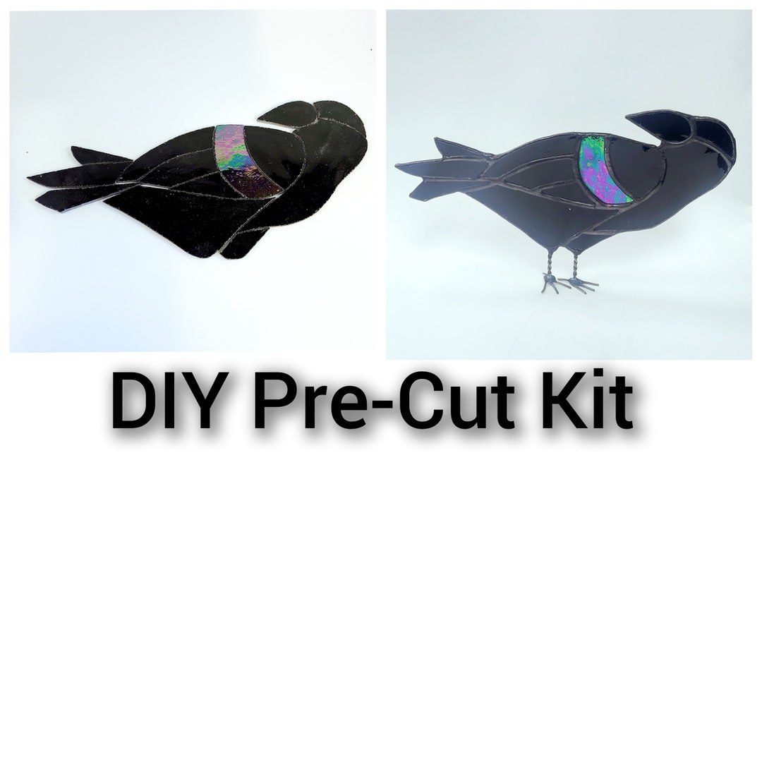 Pre-cut Stained Glass Crow Kit, Stained Glass Kit, Stained Glass Crow ...