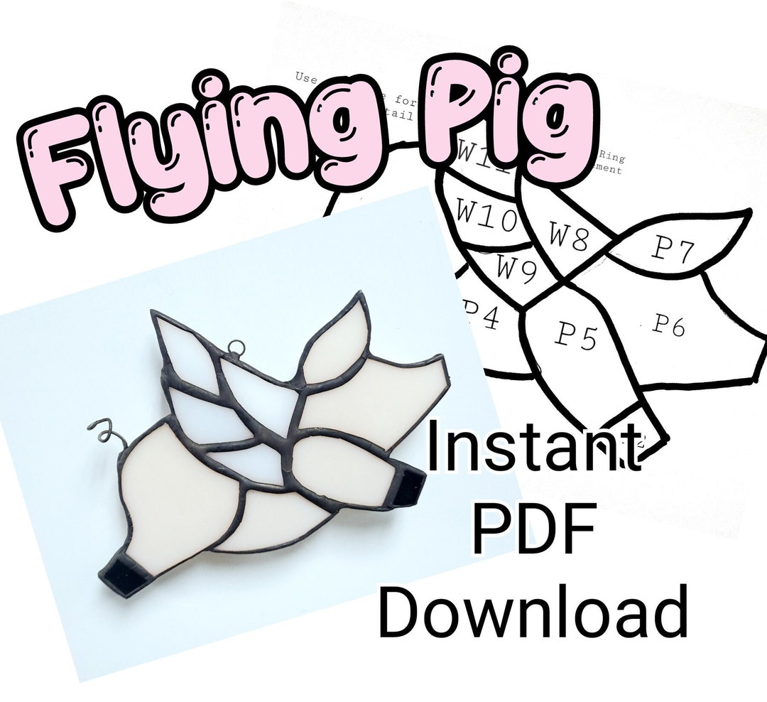 Flying Pig Stained Glass Pattern, Download Pattern, Stained Glass ...