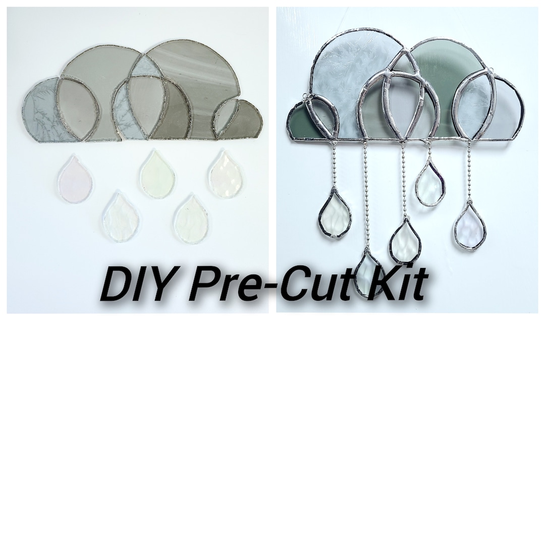 Pre-cut Stained Glass Rain Cloud Kit, Stained Glass Kit, Stained Glass ...
