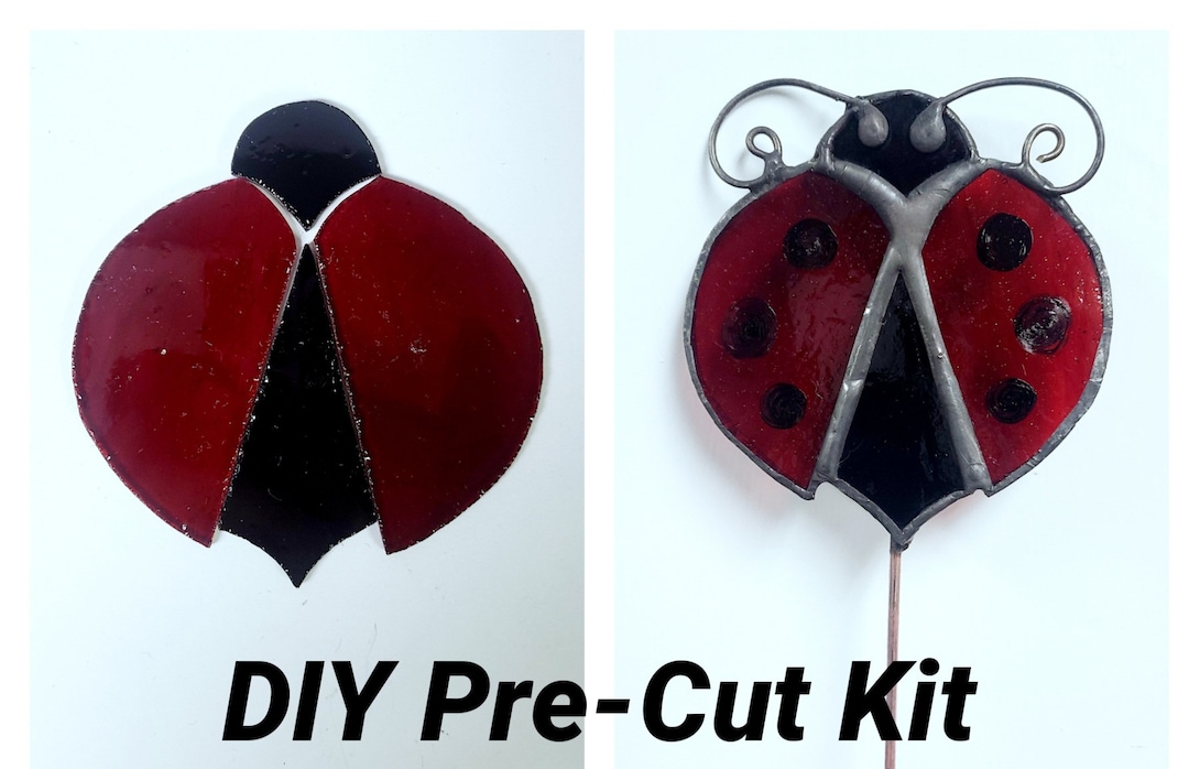 Pre-cut Stained Glass Ladybug Kit, Garden Stake, Plant Poke Stained ...