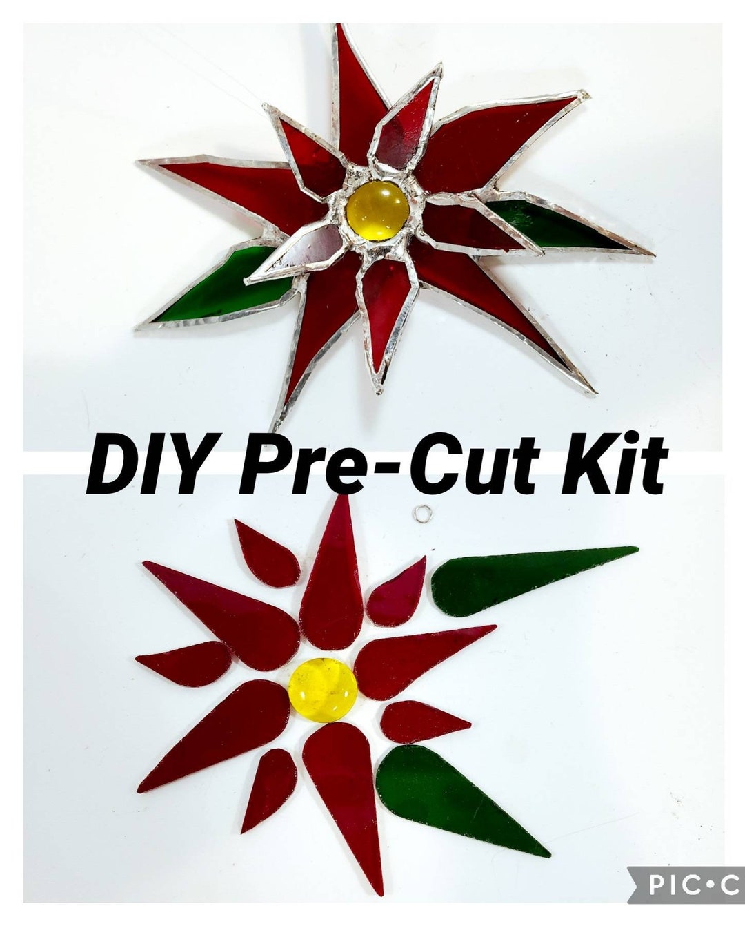 Pre-cut Stained Glass Poinsettia Kit, Stained Glass Kit, Christmas ...