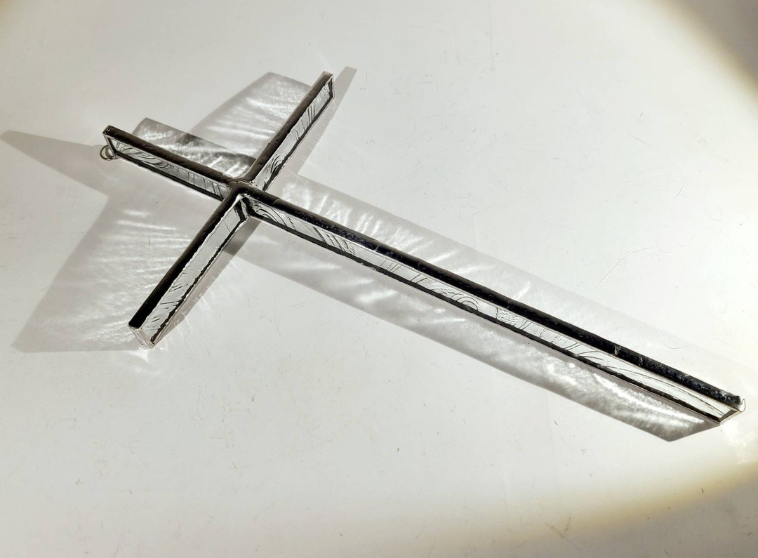 Stained Glass Cross, Clear Glass Cross, Sun Catcher, Crucifix ...