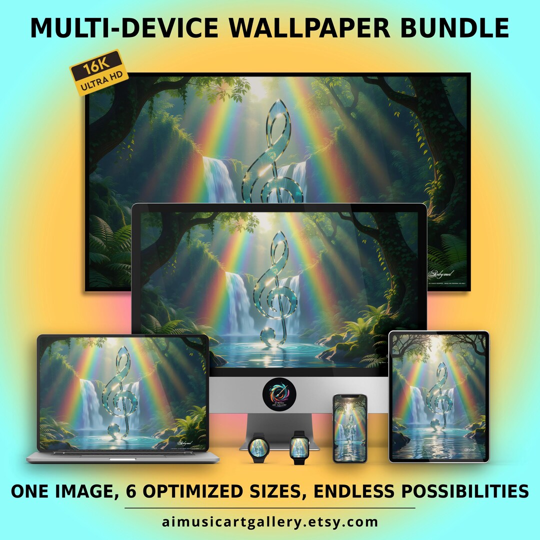 16K Music AI Wallpaper Bundle | Glass Treble Clef and Rainbow | Studio ...