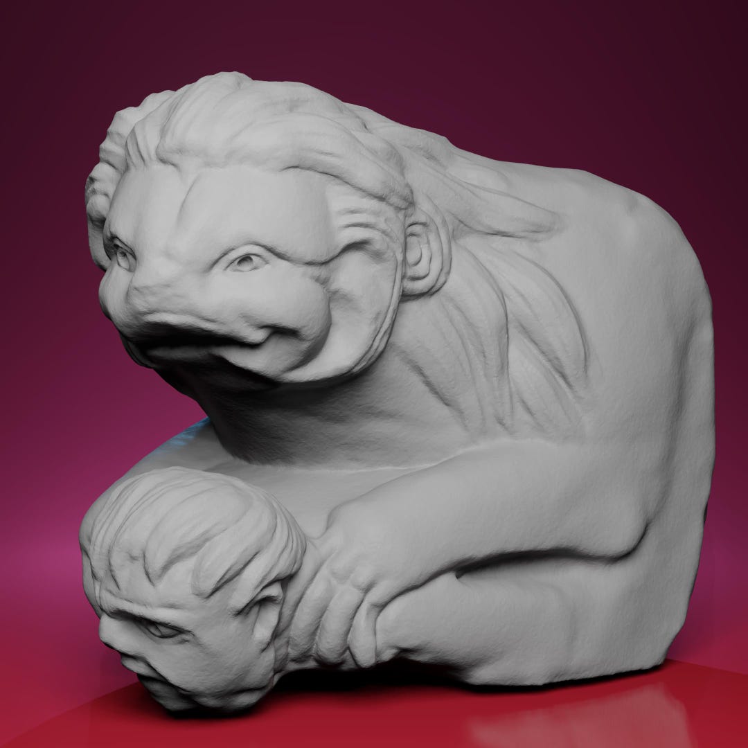 3D Printed Lion Mounted on a Human Prey Statue – Inspired by Museo ...