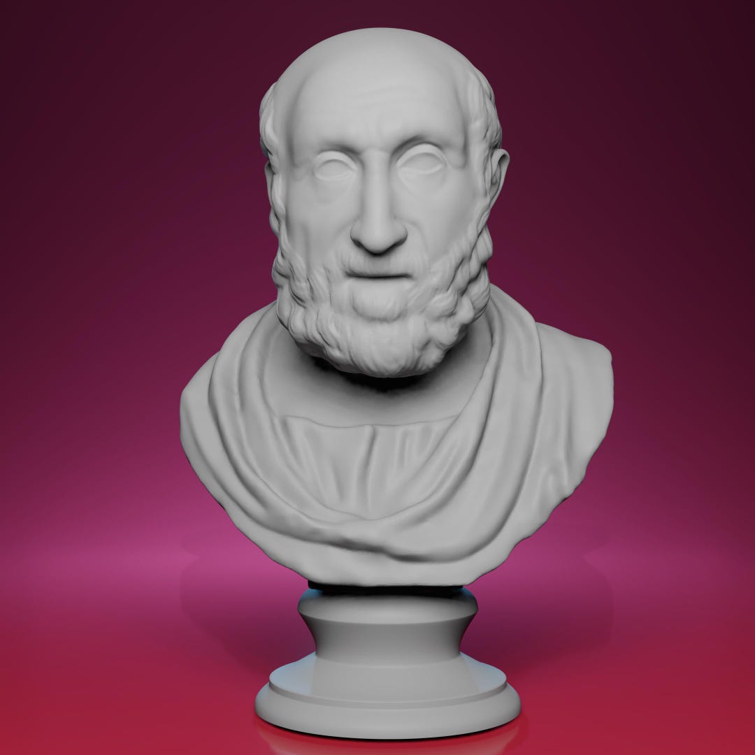 3D Printed Hippocrates Bust - Inspired by Museo Archeologico Nazionale ...
