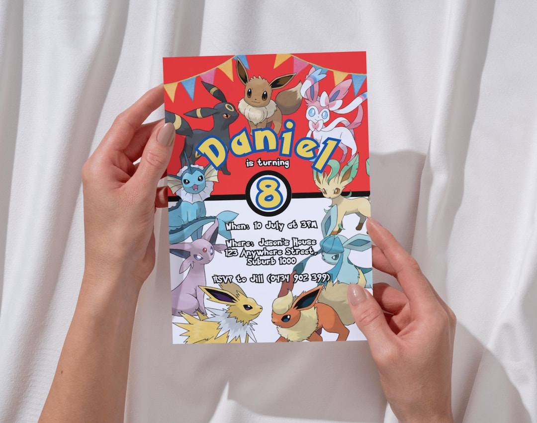 Pokemon Eeveelution Birthday Invitation, Editable Digital Invite, Kids ...